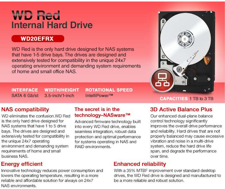 Western Digital Red 2TB SATA3 7200RPM 64MB Cache 3.5IN Internal Hard Disk Drive HDD: WD20EFRX at ...